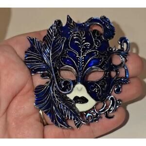 Jewelry | Enameled Masquerade Mask Brooch Blue White Silver Tone ...